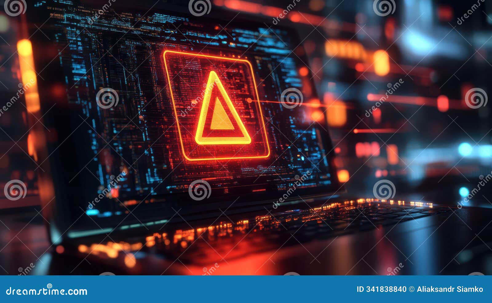 Rendering of a Caution Symbol on a Laptop Screen Representing Data ...