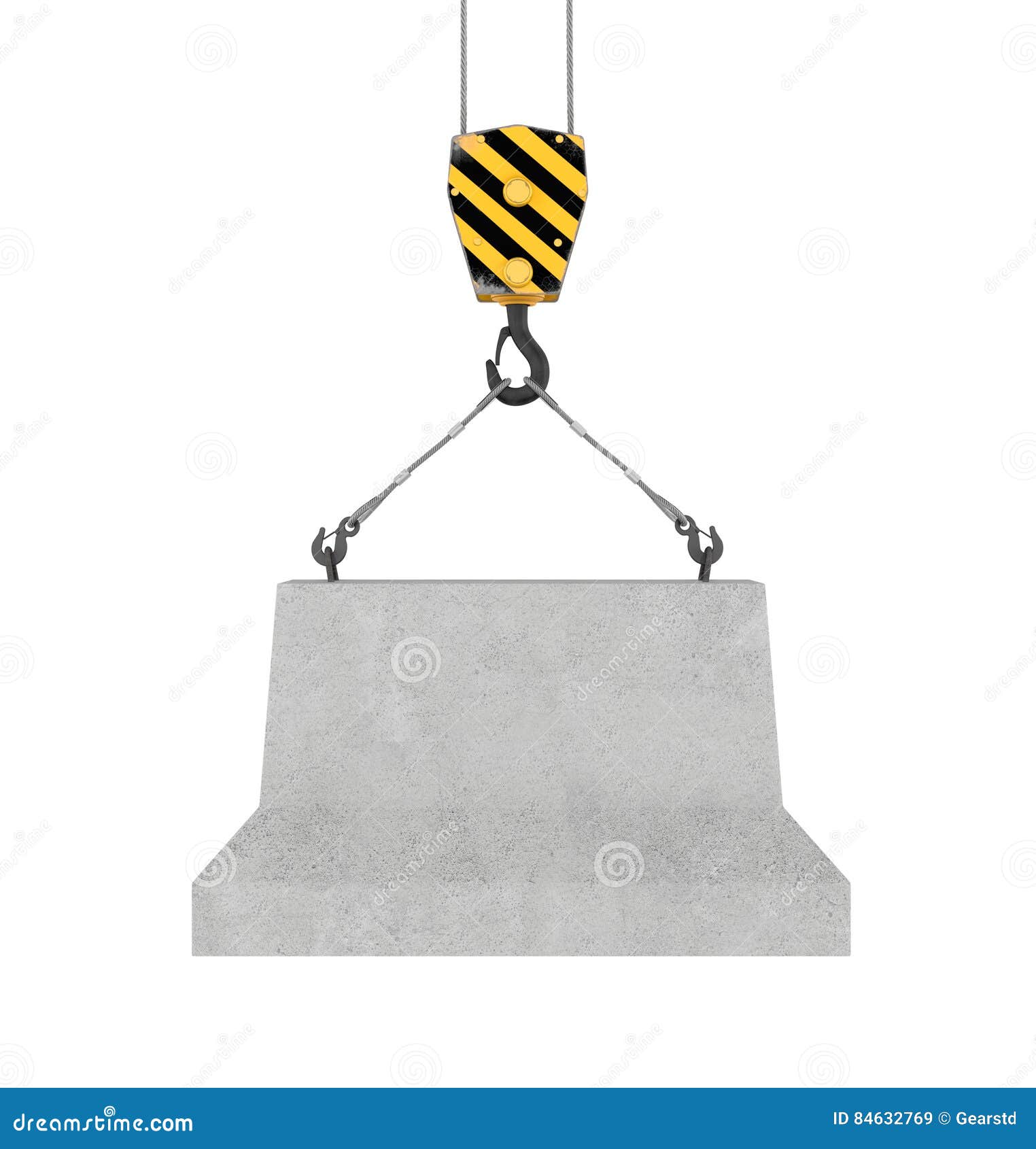 Rendering of Concrete Block Hanging on Hook with Two Ropes Stock ...