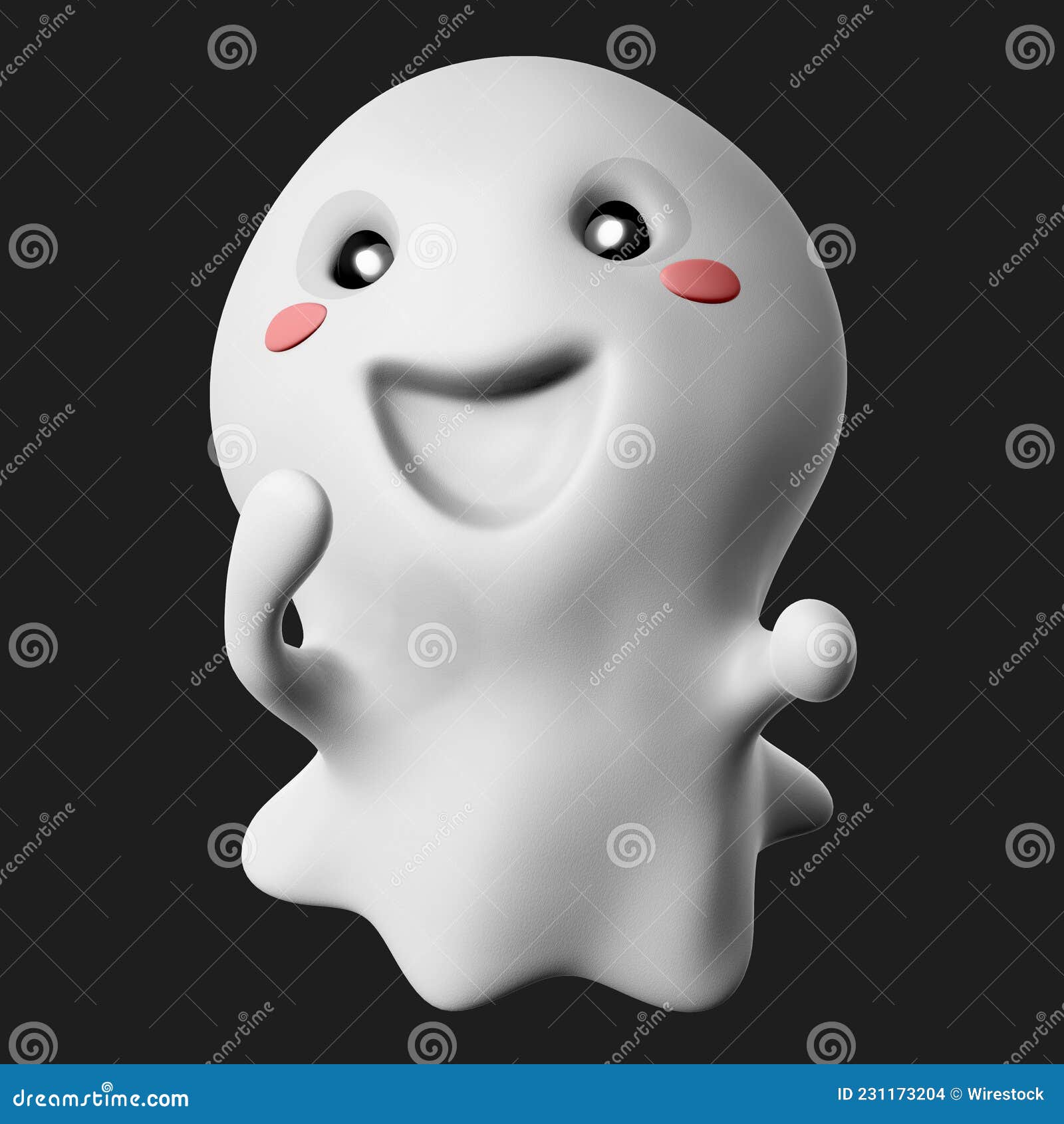 Rendering of a Cute and Happy Ghost Isolated on a Dark Background Stock ...