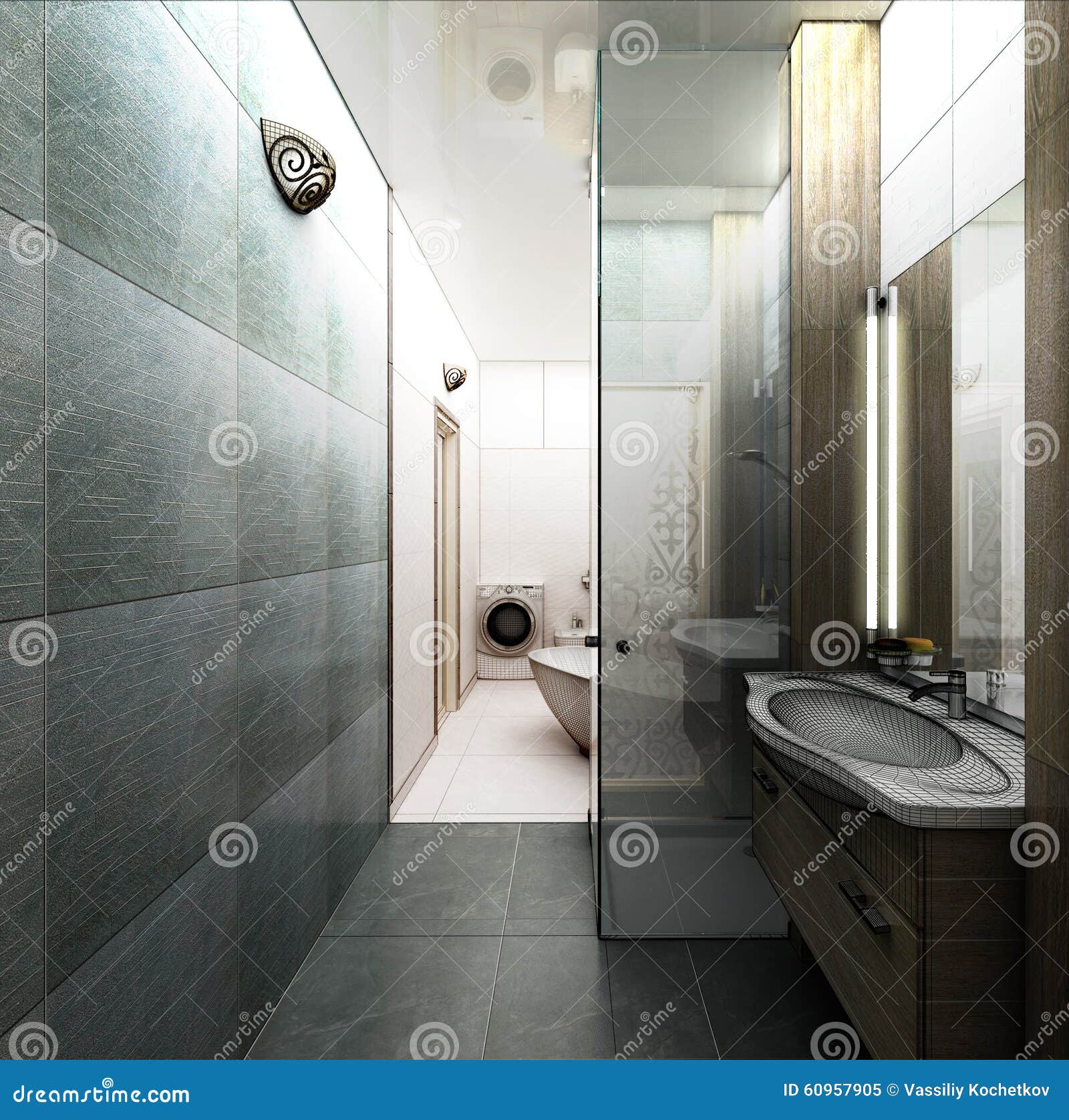 Rendering 3D of a Modern Bathroom Interior Design Stock Illustration ...