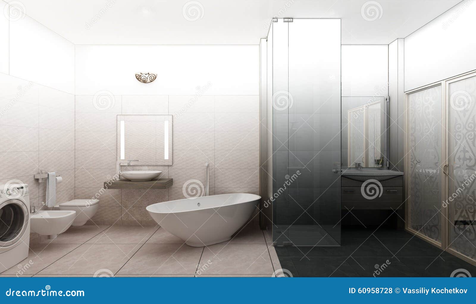 Rendering 3D of a Modern Bathroom Interior Design Stock Illustration ...
