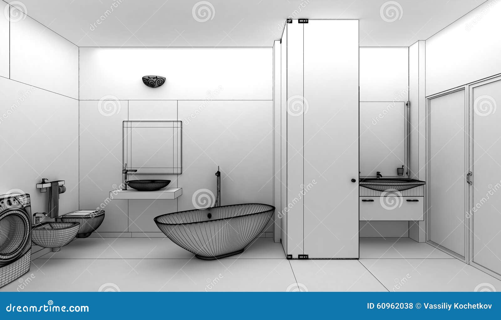 Rendering 3D of a Modern Bathroom Interior Design Stock Illustration ...