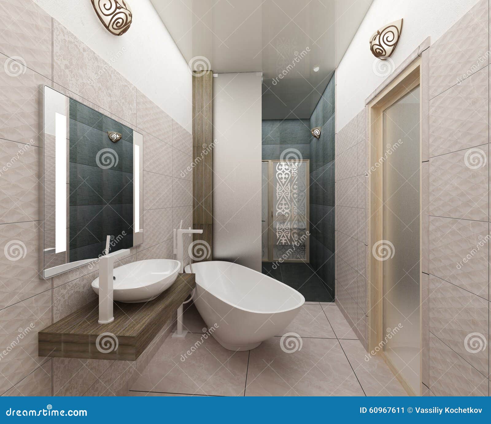 Rendering 3D of a Modern Bathroom Interior Design Stock Illustration ...