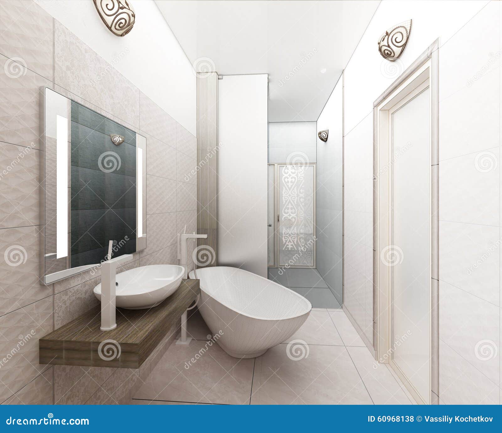 Rendering 3D of a Modern Bathroom Interior Design Stock Illustration ...