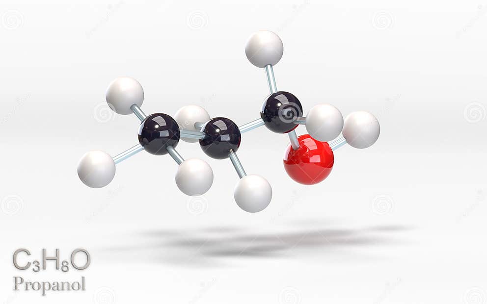 C3H8O Propanol. Molecule with Carbon, Hydrogen and Oxygen Atoms. 3d ...