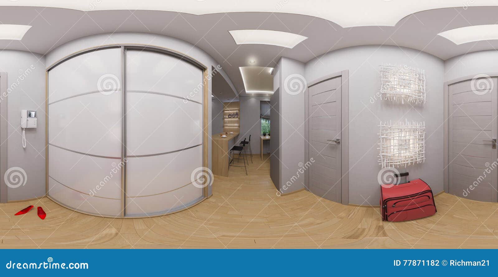 Rendering 360 Degrees, Seamless Panorama Hall Stock Illustration ...