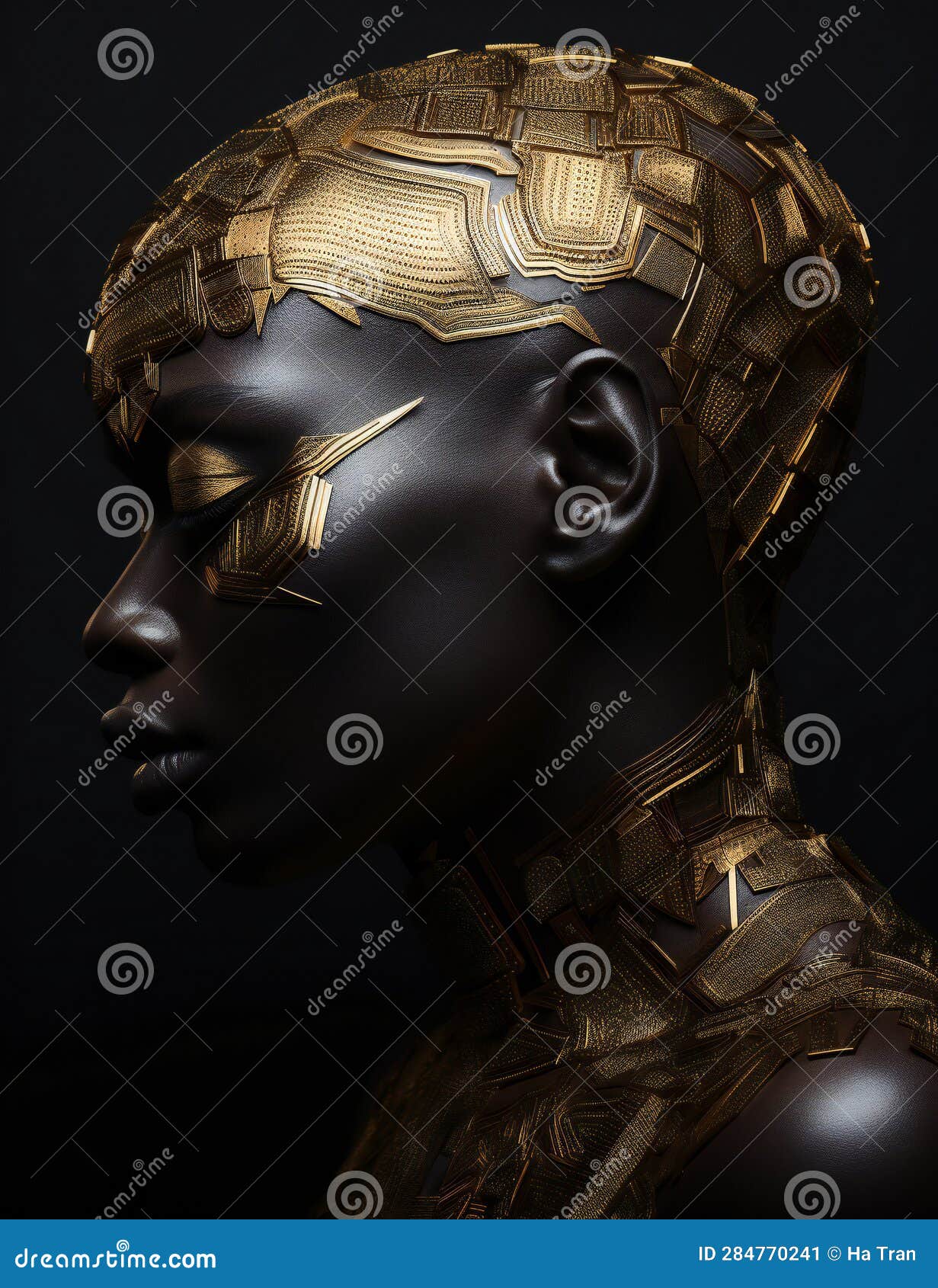 Rendering of a Female Cyborg Head with Golden Headband Stock ...