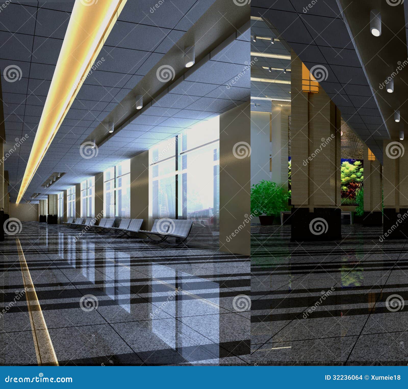 Rendering Hall in the Hotel Stock Photo - Image of floor, foyer: 32236064