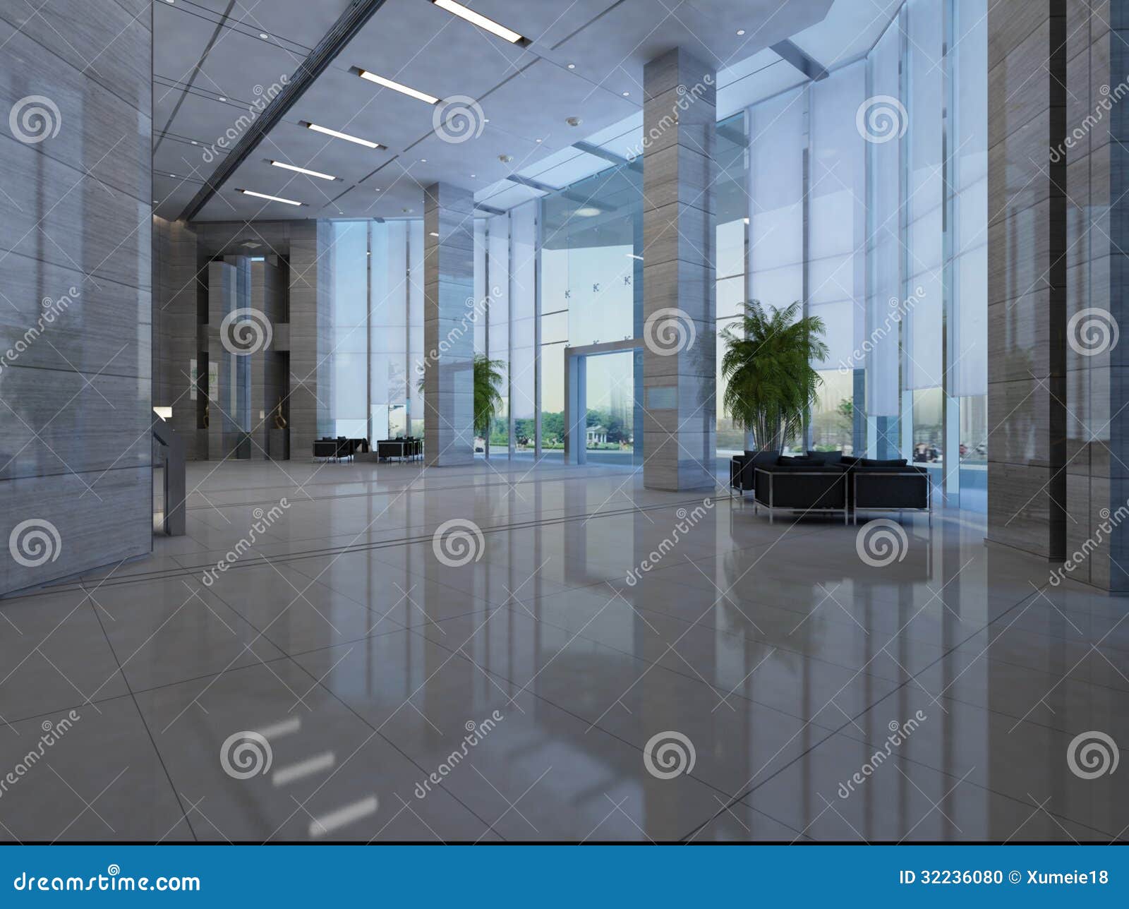 Rendering Hall in the Hotel Stock Photo - Image of building, column ...