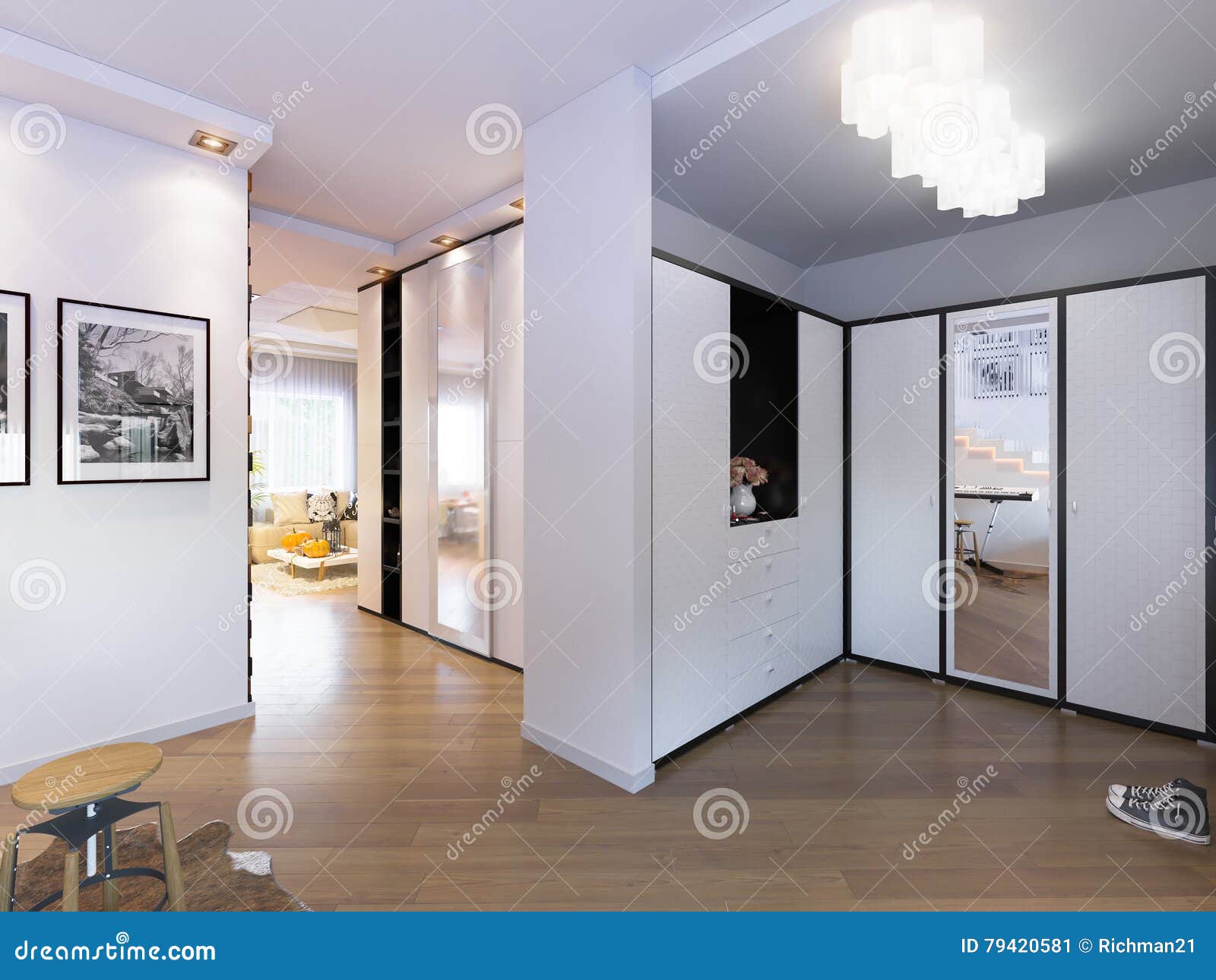 Rendering Hall Interior Design Stock Illustration - Illustration of ...