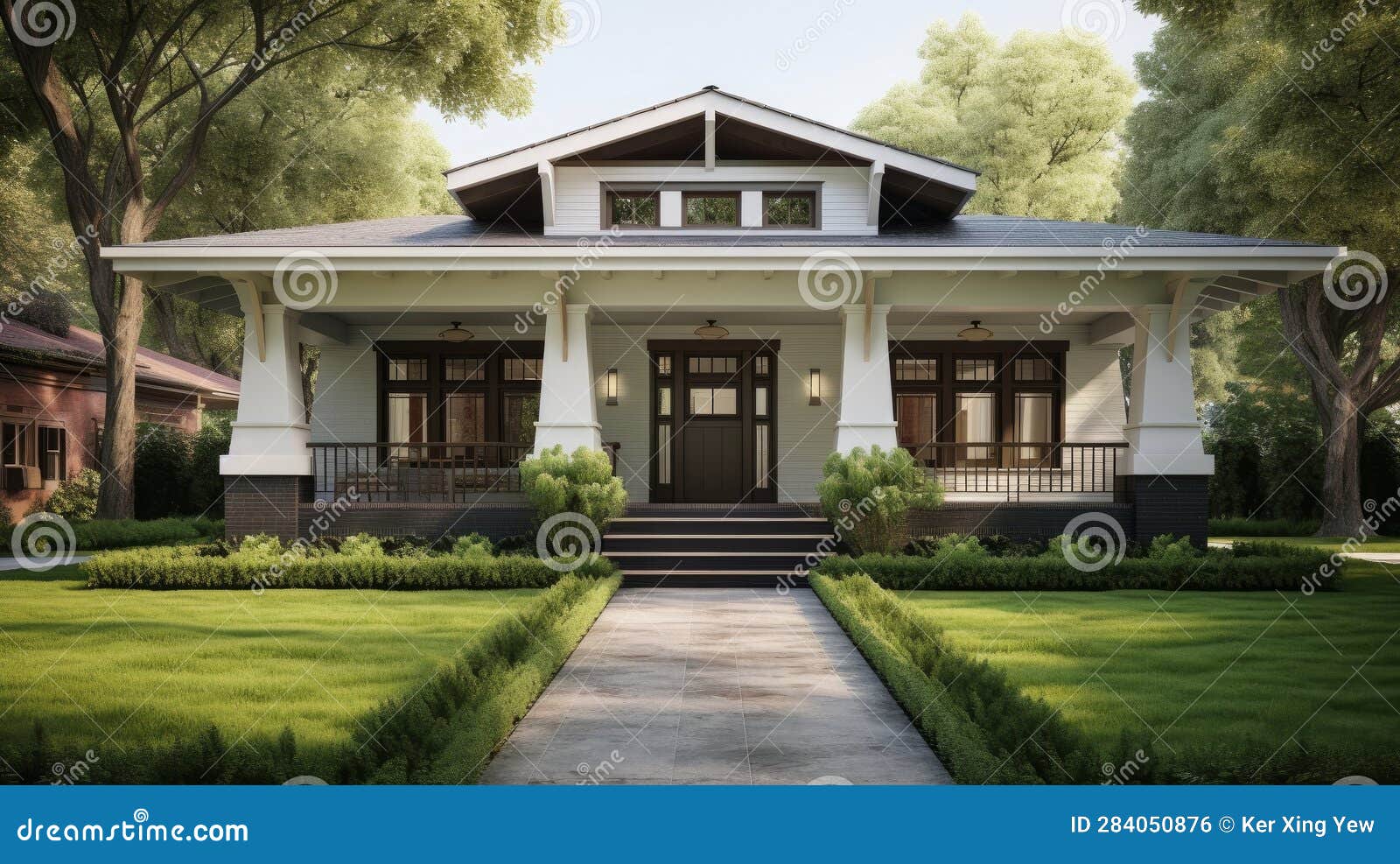 A Rendering of a House with a Front Porch Stock Photo - Image of modern ...