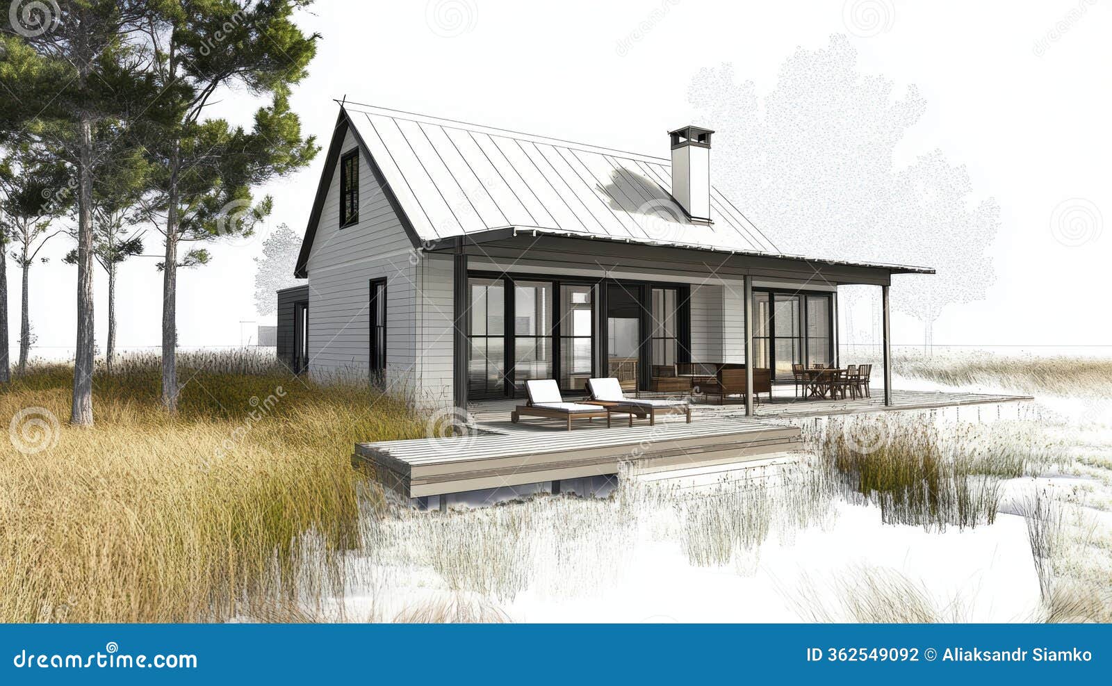 A Rendering of a House in a Marsh Stock Illustration - Illustration of ...