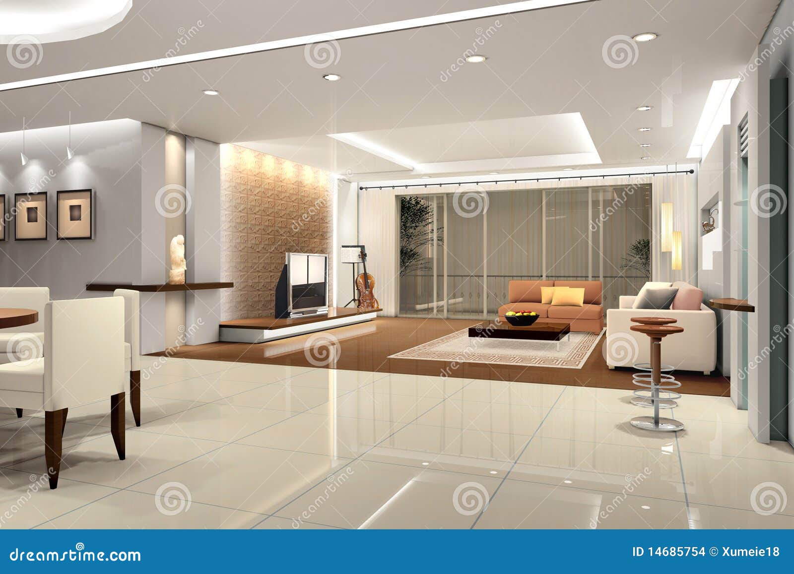 Rendering Interior Living-room Stock Illustration - Illustration of ...