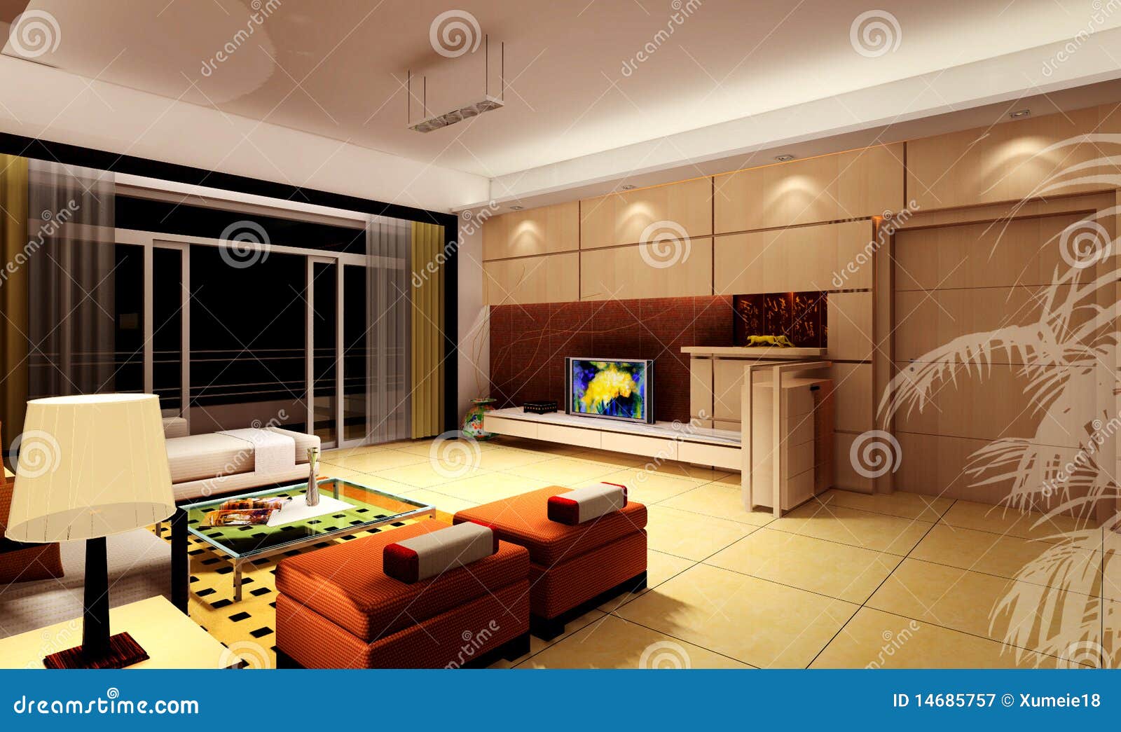 Rendering Interior Living-room Stock Illustration - Illustration of ...