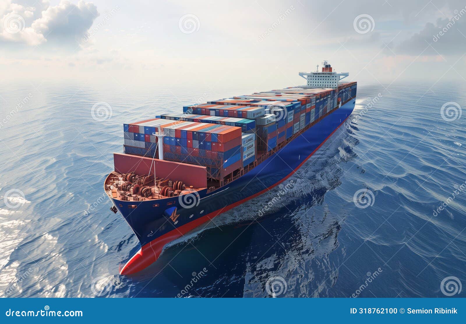 A Rendering of the Massive and Large Blue, Red Container Ship Around ...