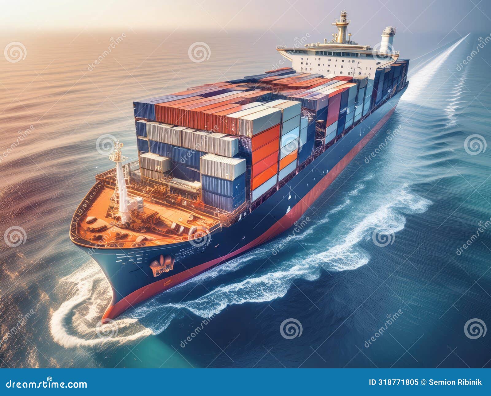 A Rendering of the Massive and Large Blue, Red Container Ship Around ...