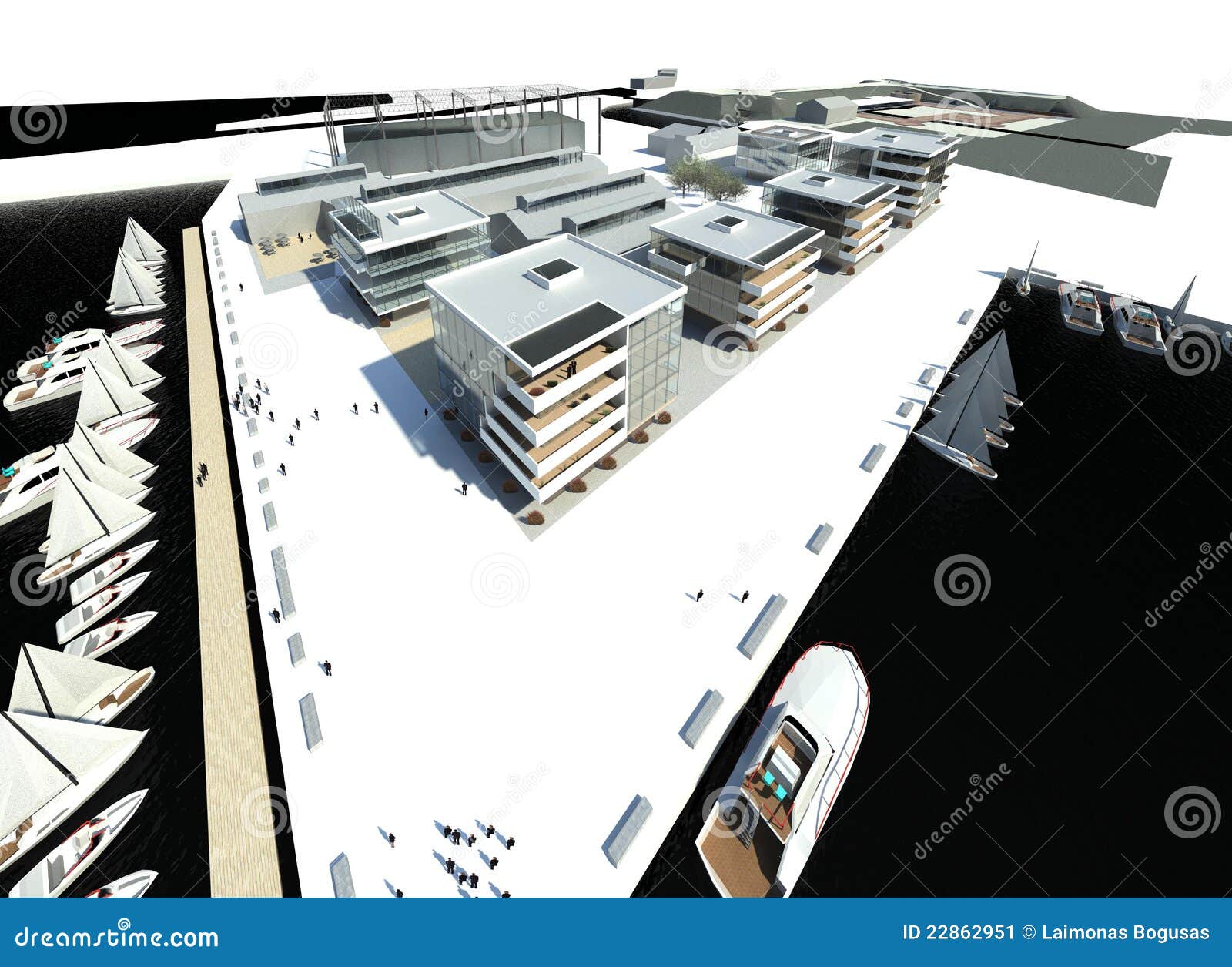 Rendering: Modern Buildings, Embankment Stock Illustration ...