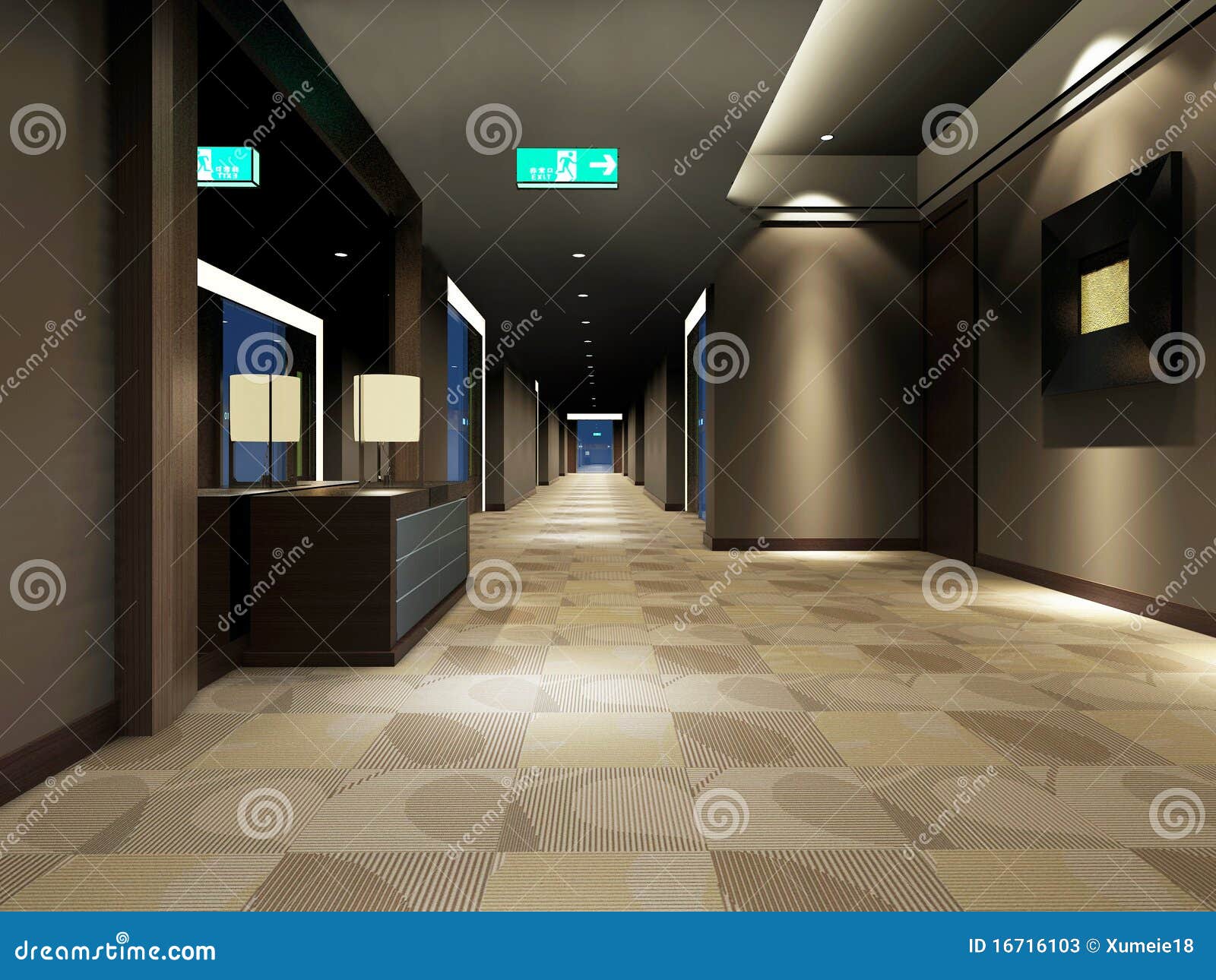 Rendering modern corridor stock illustration. Illustration of home ...
