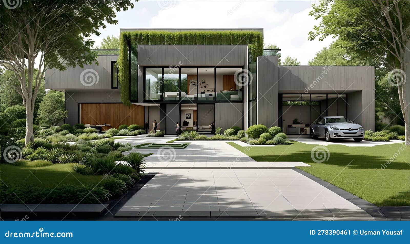 A Sleek Modern Villa with a Parked Car in Front Created with Generative ...
