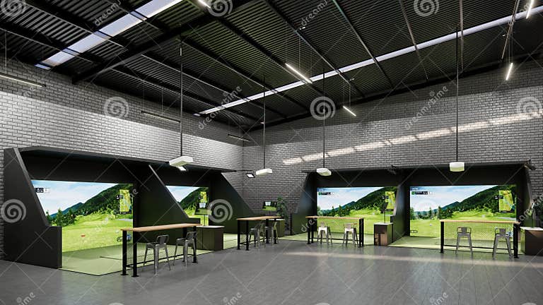 Rendering of a Modern Indoor Golf Simulator with a Hitting Station ...