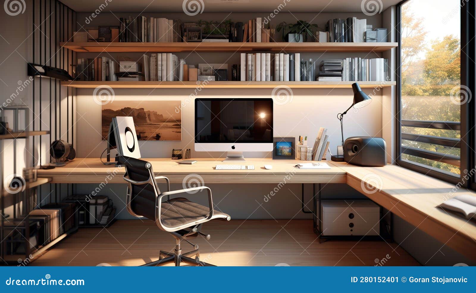 Rendering of a Modern Minimalist Home Office Setup, Stock Illustration ...