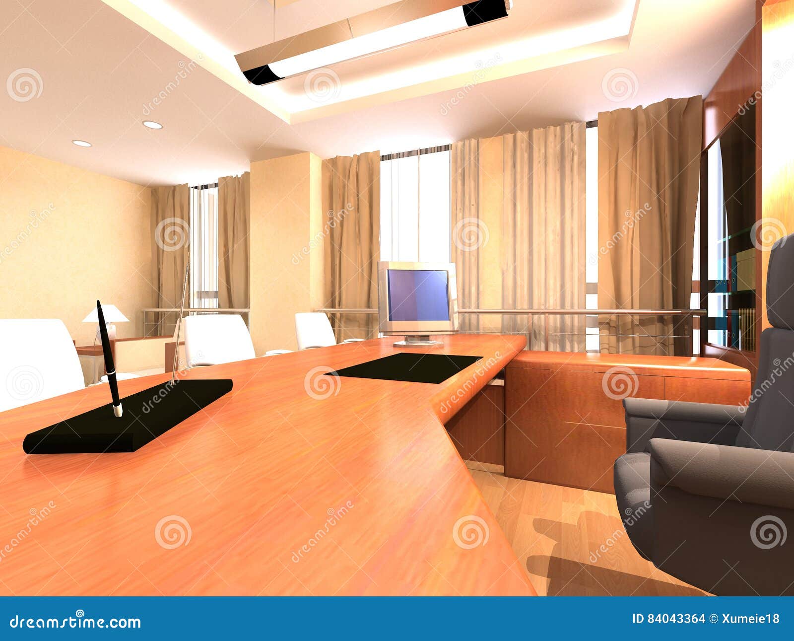 Rendering Modern Office Interior Stock Illustration - Illustration of ...