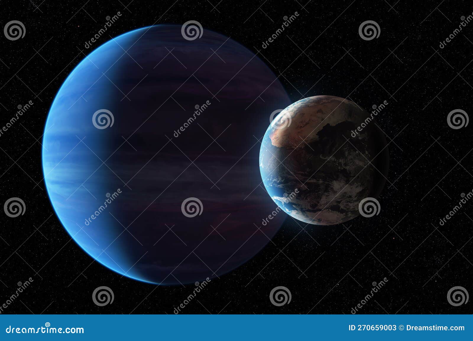 3D Rendering of Big Planet Neptune and Earth Stock Illustration ...