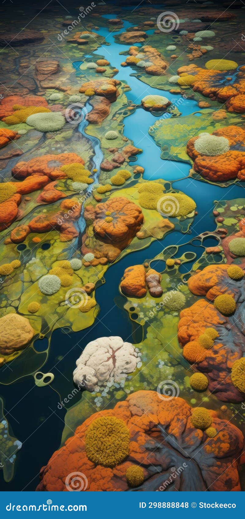 Vibrant 3d Rendering of a Colorful Bacterial River with Ebru Sidar ...