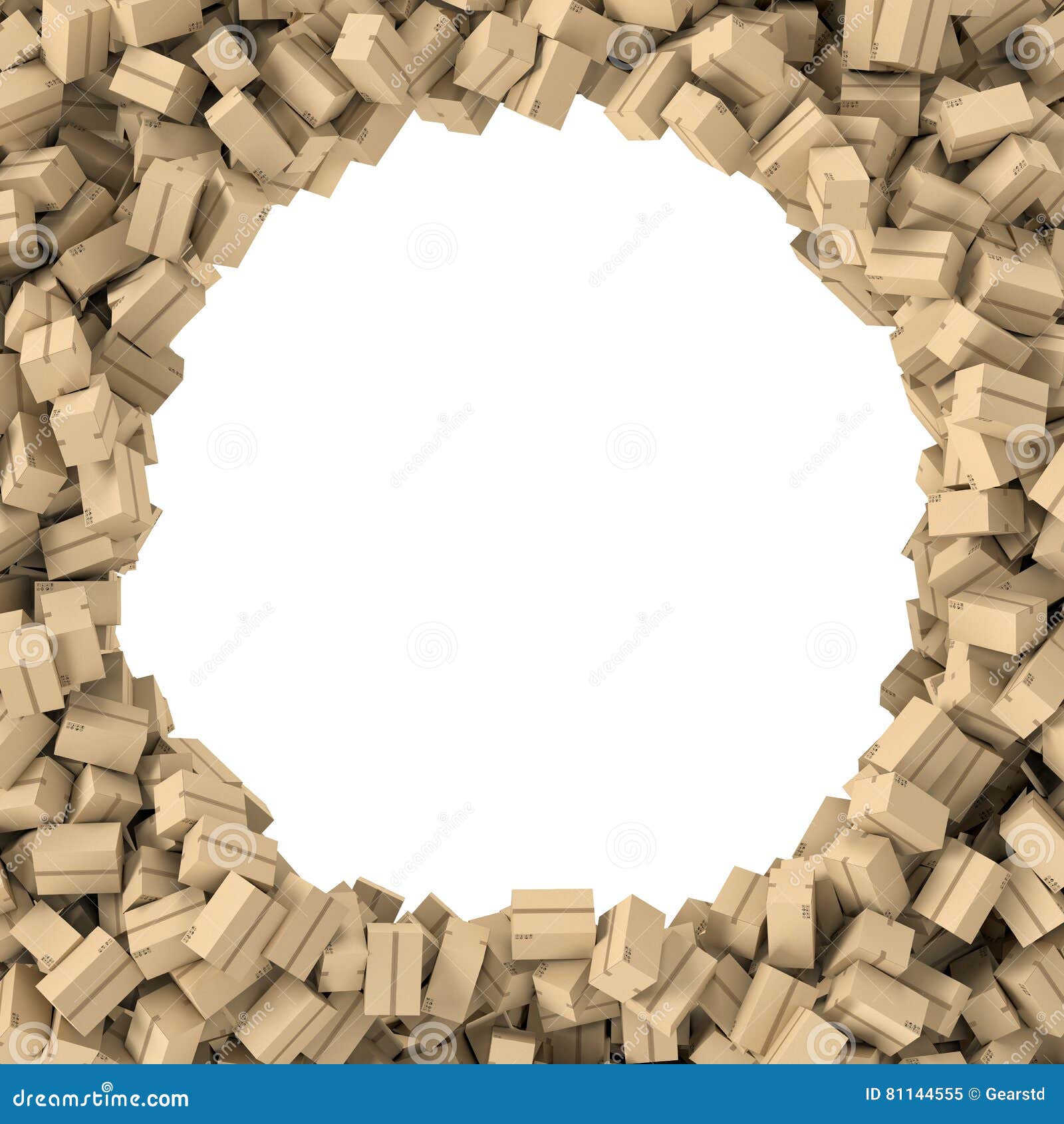 Rendering Round Frame Made of Light Beige Cardboard Mail Boxes. Stock ...
