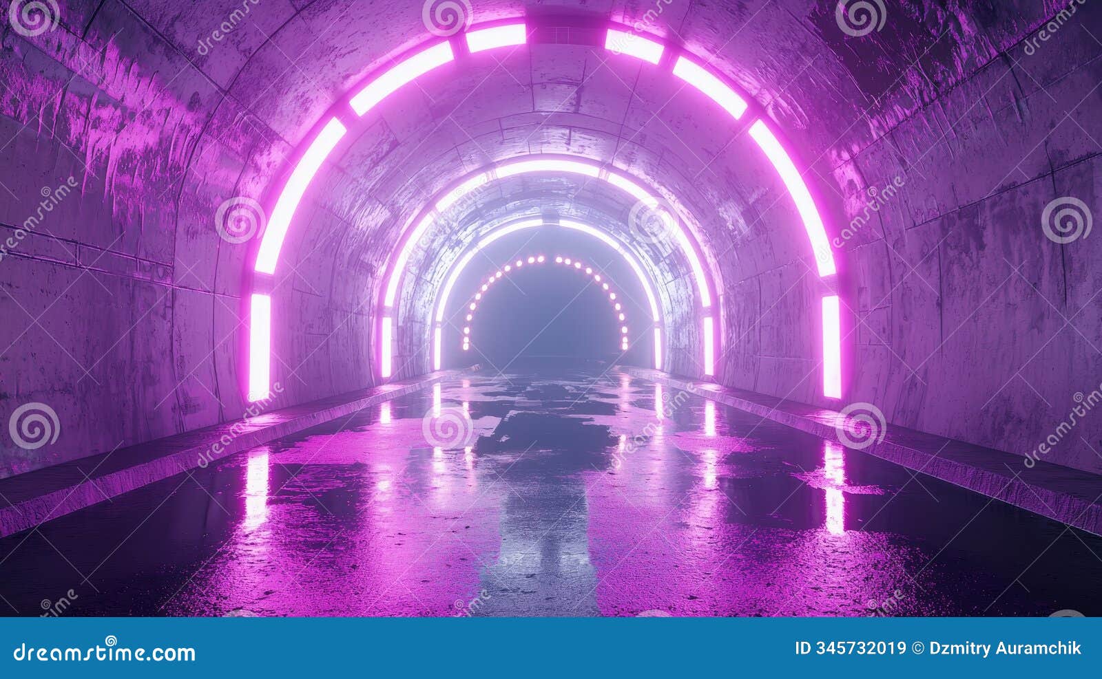 The Rendering Shows a Curved Tunnel with LED Lights Shining on the ...