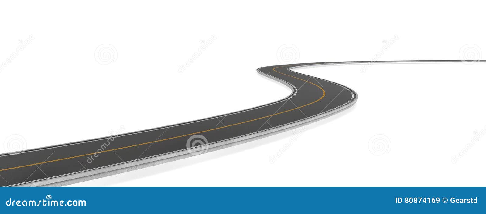 Rendering of Two-way Road Bending, on White Background. Stock ...