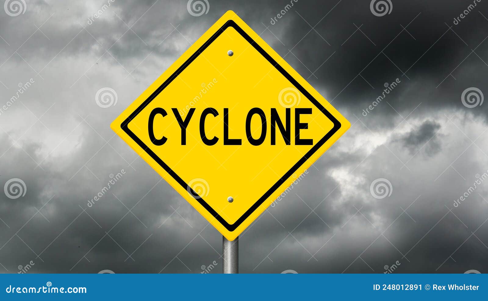 Yellow Cyclone Warning Sign and Dark Clouds Stock Image - Image of ...
