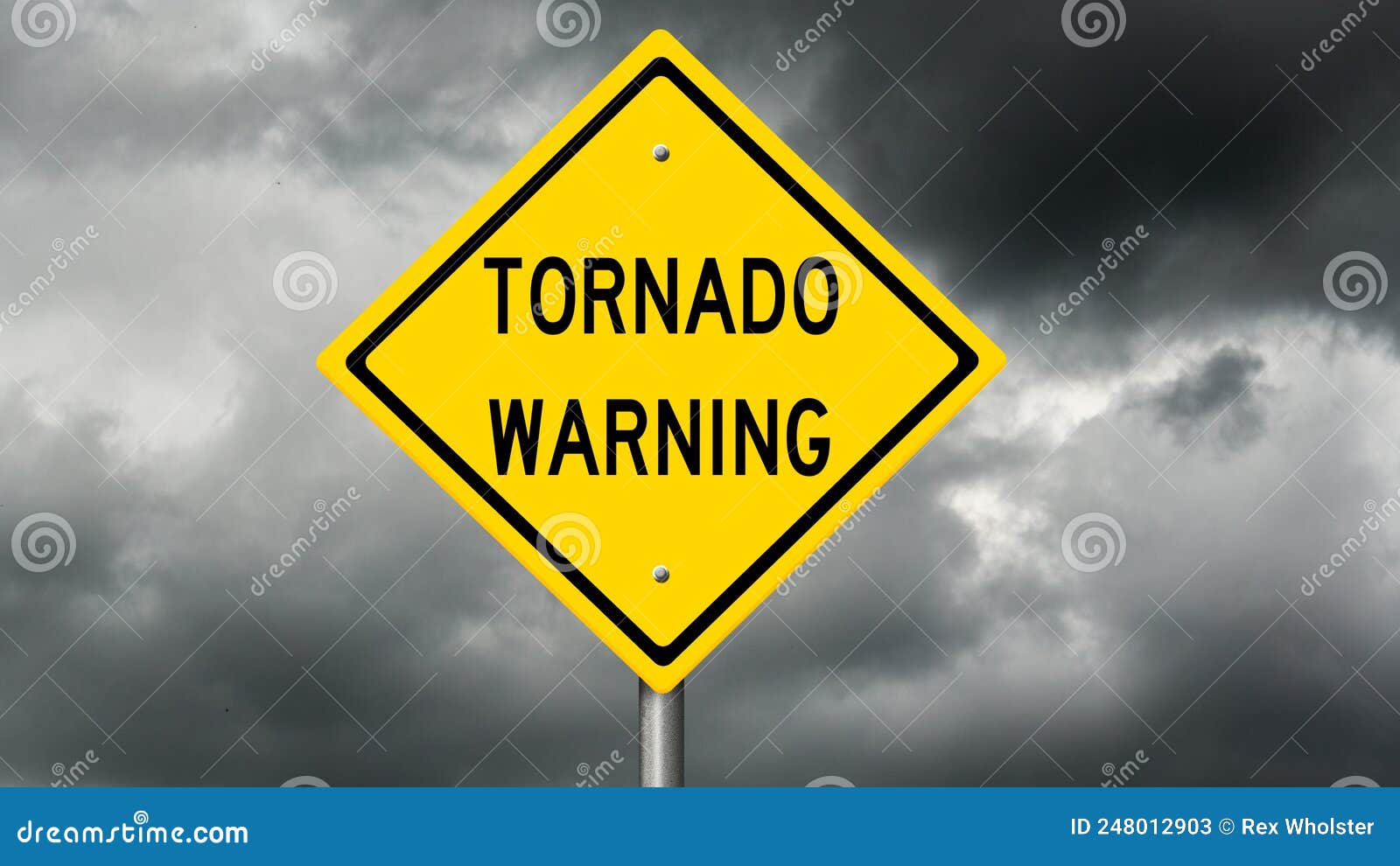 Yellow Tornado Warning Sign and Dark Clouds Stock Image - Image of ...
