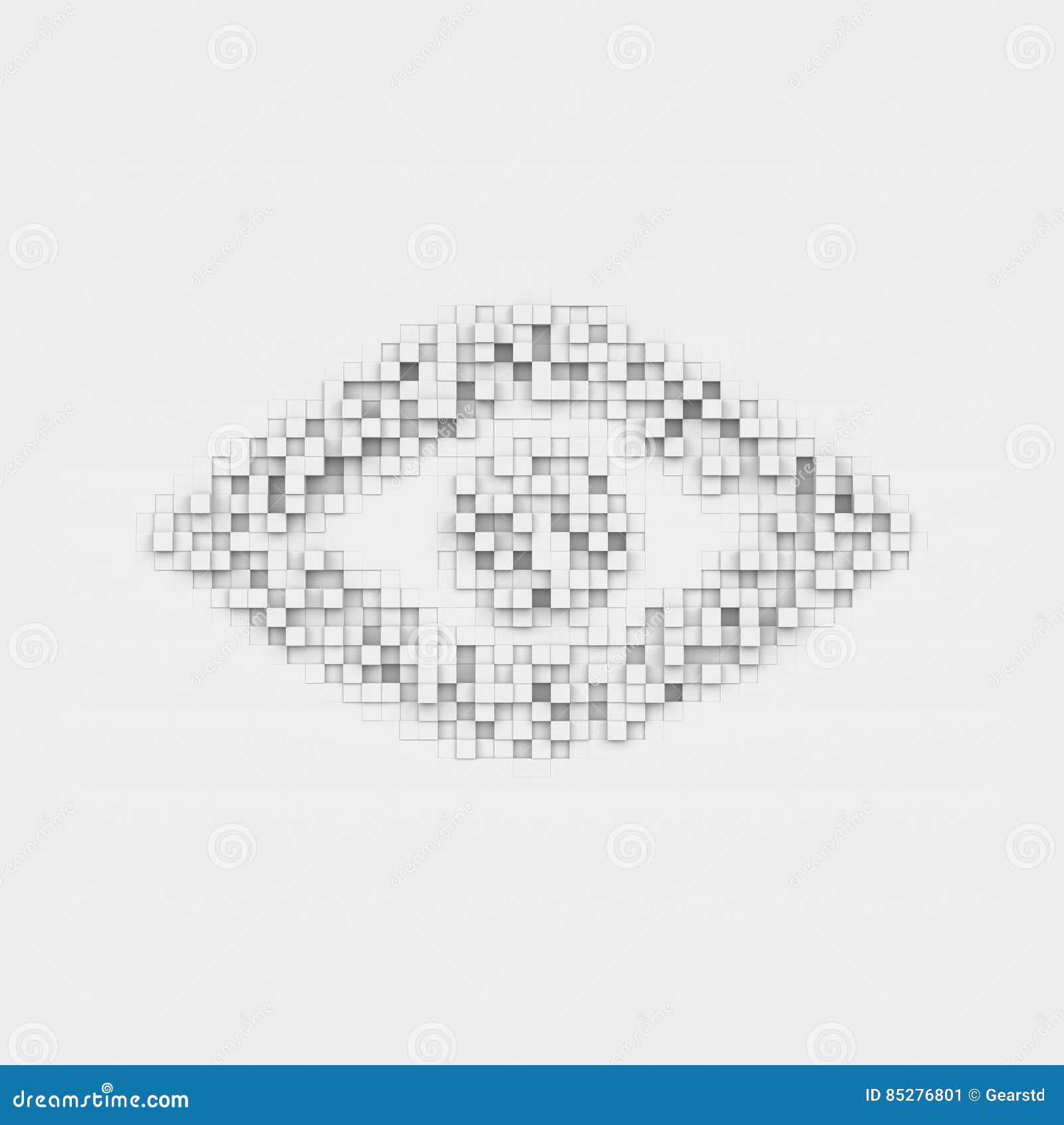 Rendering White Eye Icon Made Up of Many Square Uneven Blocks. Stock ...