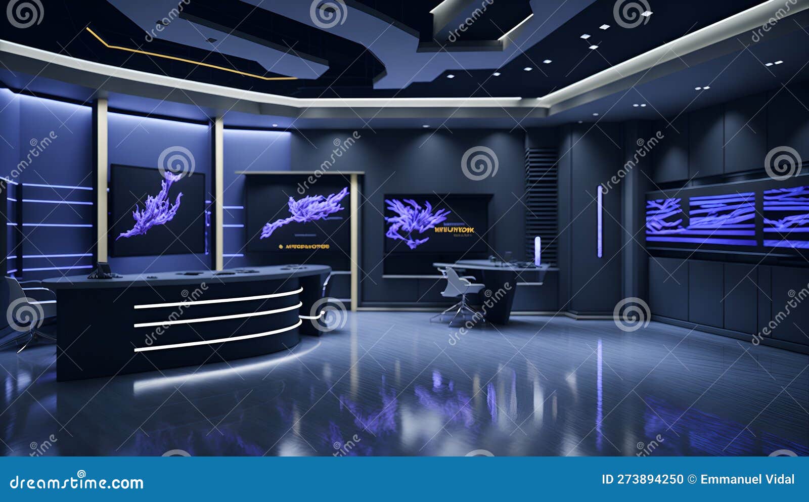 3d Rendering of Modern Office Interior with Reception Desk and Tv ...