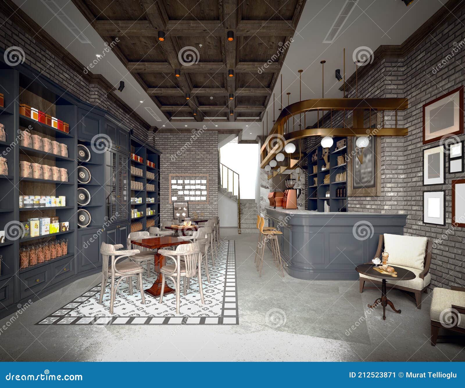 Renderizado 3d Del Restaurante Cafetería Stock de ilustración ...