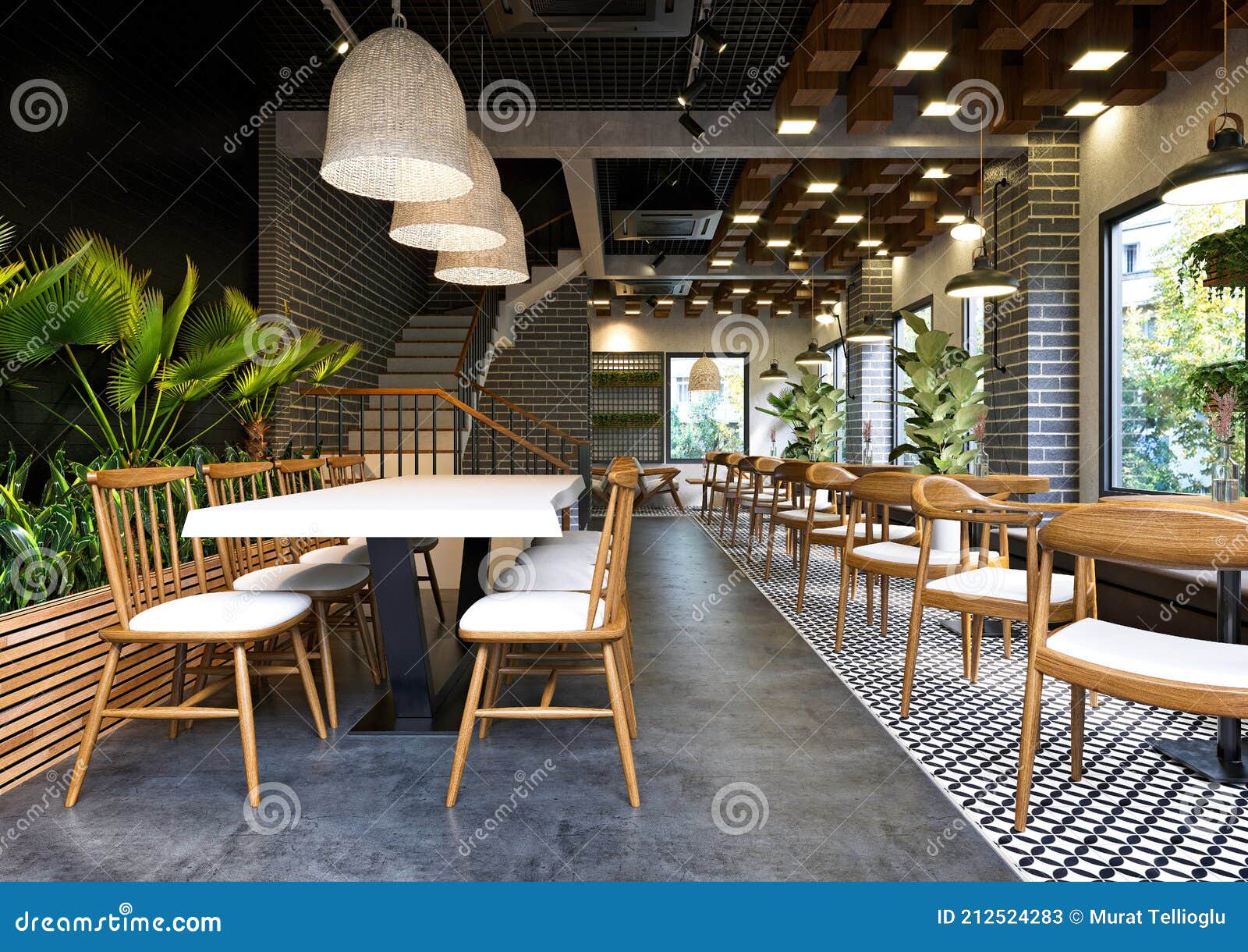 Renderizado 3d Del Restaurante Cafetería Stock de ilustración ...