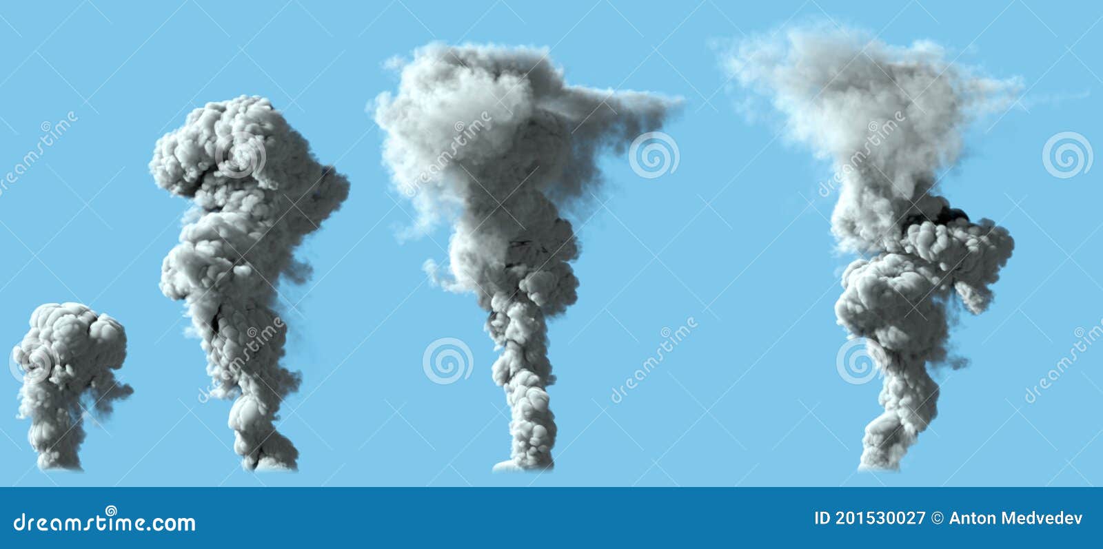 4 Different Renders Of Heavy Bright Smoke Column As From Volcano Or Big ...