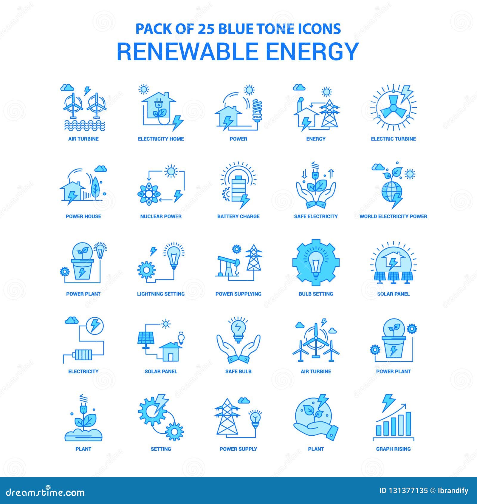 Renewable Energy Blue Tone Icon Pack - 25 Icon Sets Stock Vector ...