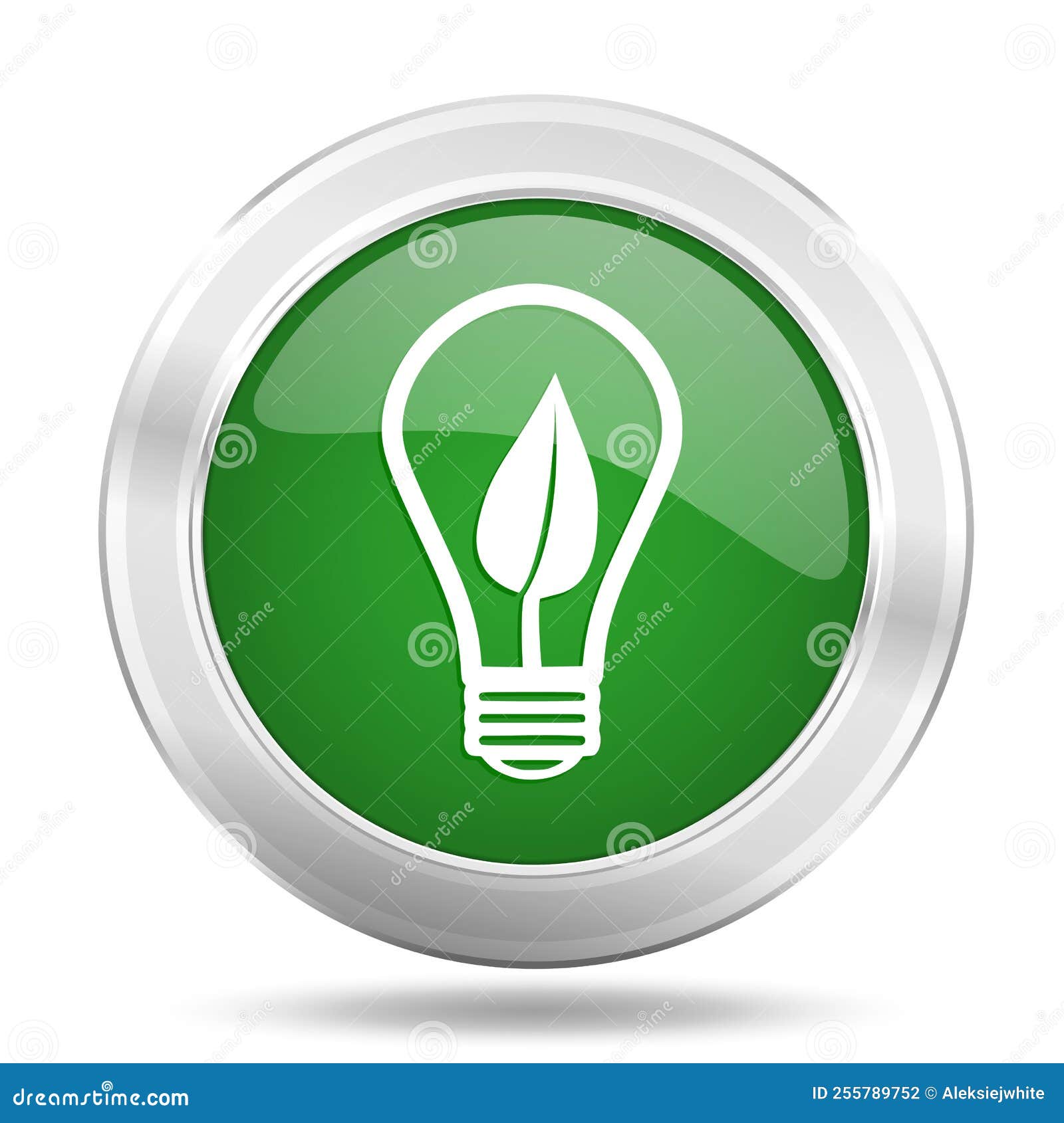 Renewable Energy Concept Green Web Button, Silver Metallic Vector Icon ...