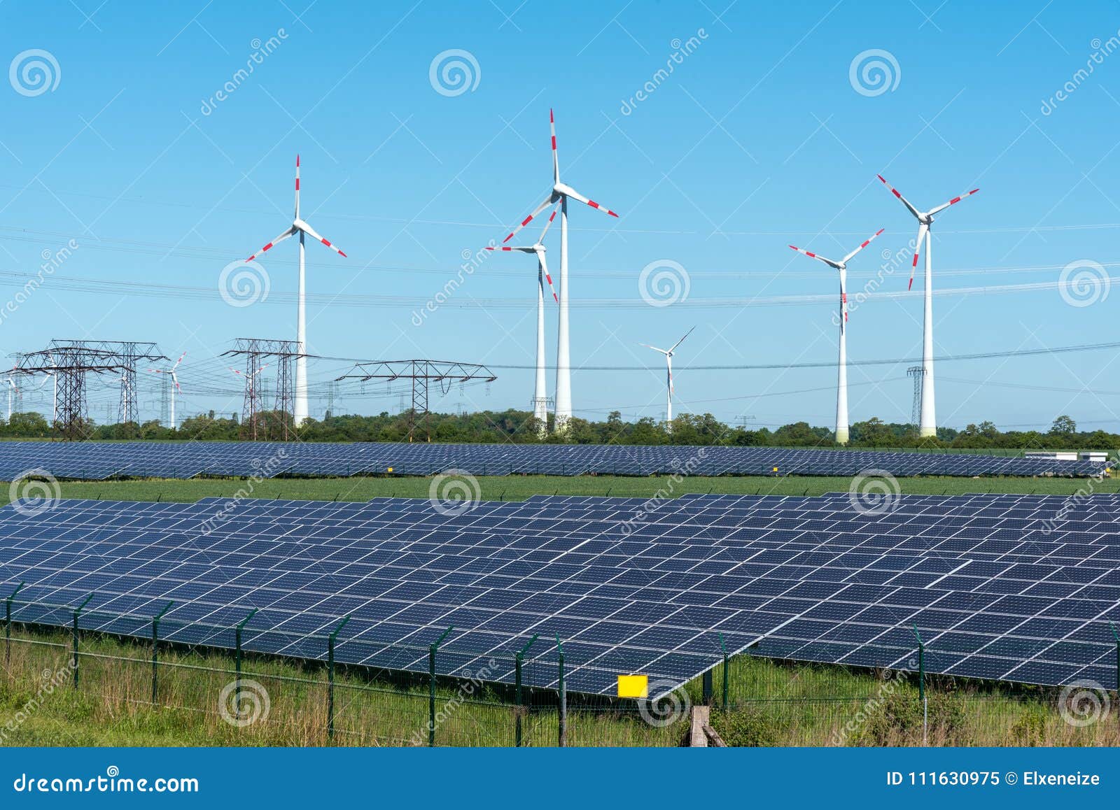 Renewable Energy Generation and Power Transmission Lines Stock Image ...
