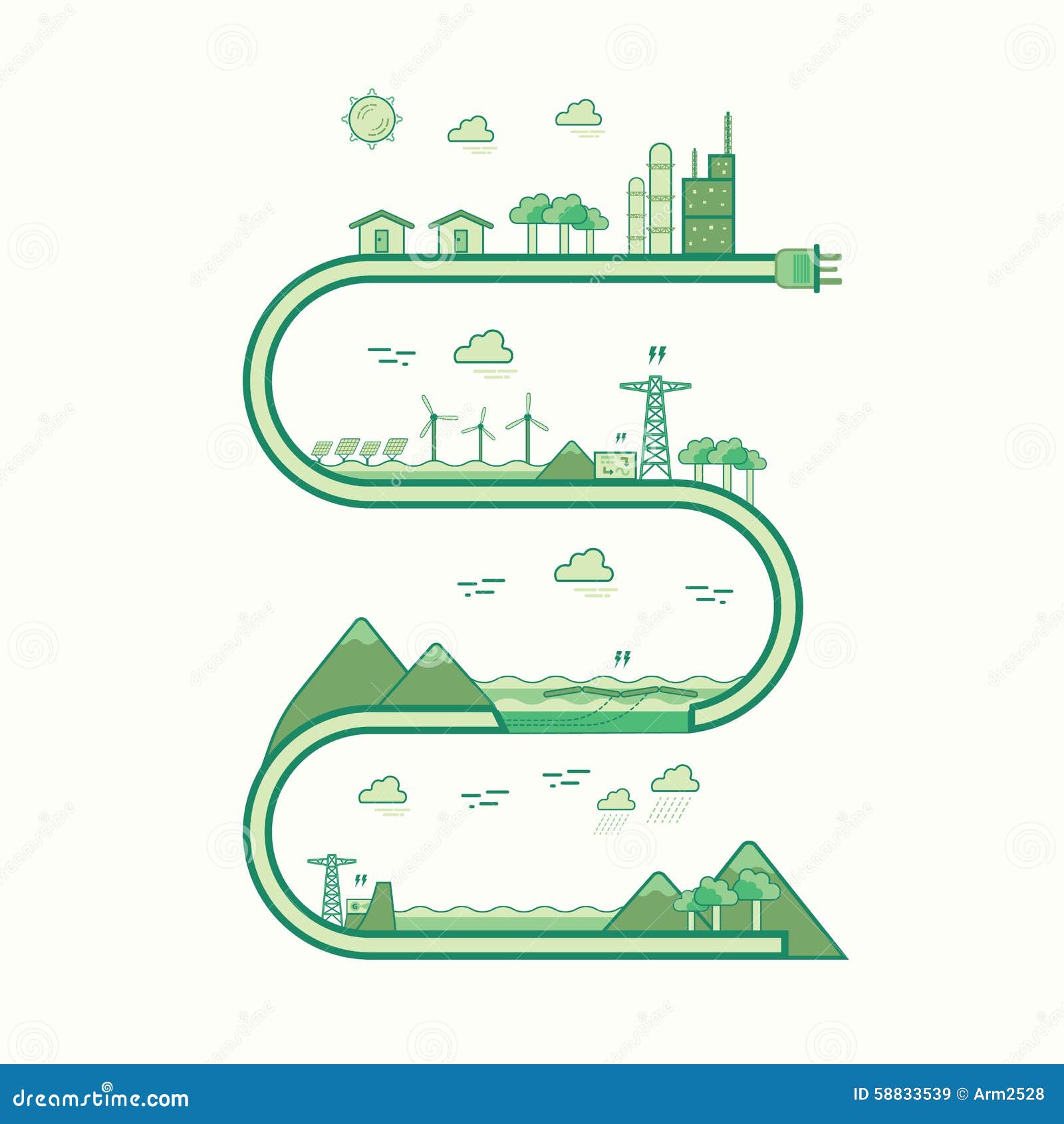 Renewable Energy Graphic Line Stock Vector - Illustration of technology ...