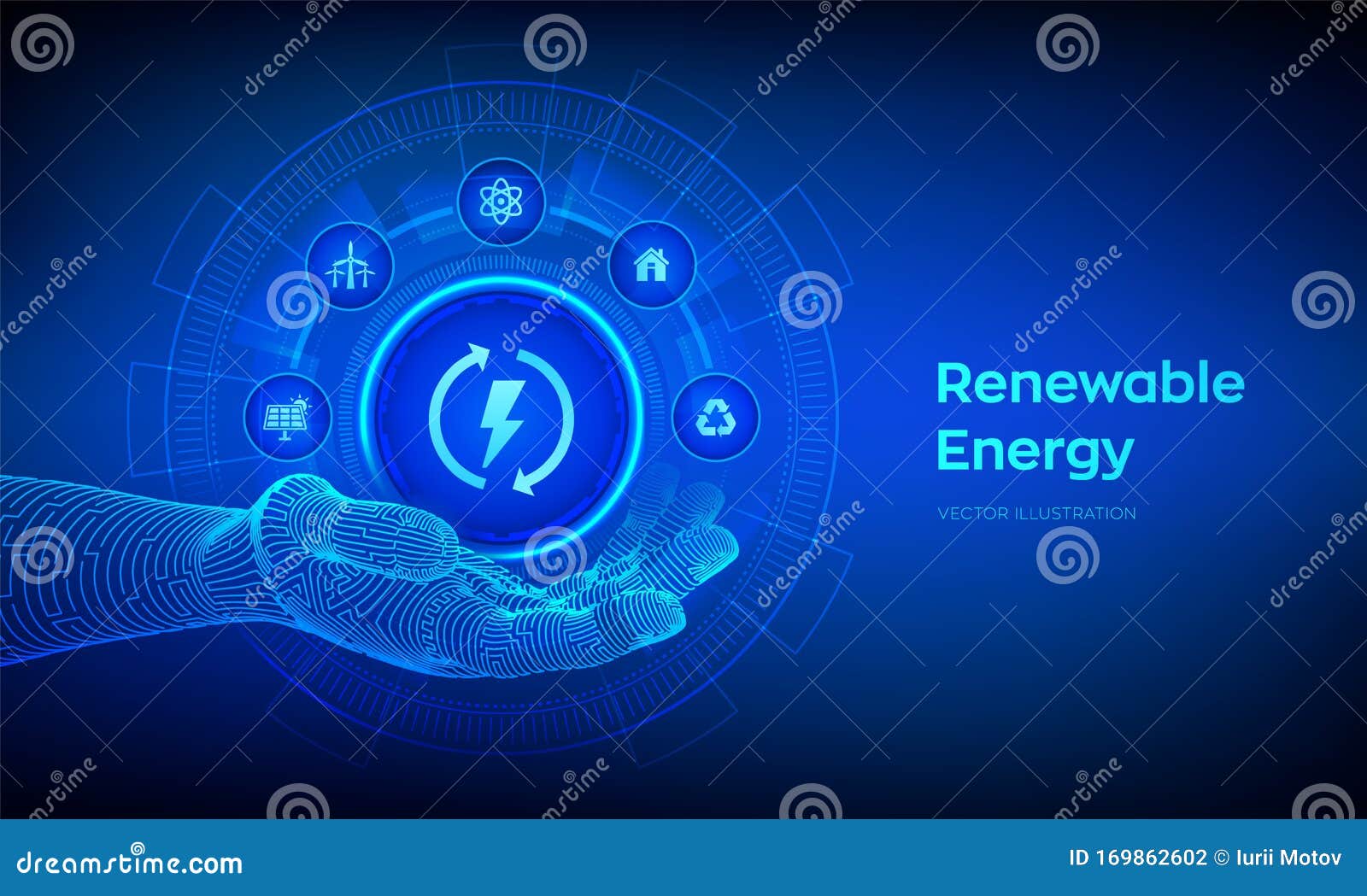 Renewable Energy Icon in Robotic Hand. Energy Sources for Renewable ...