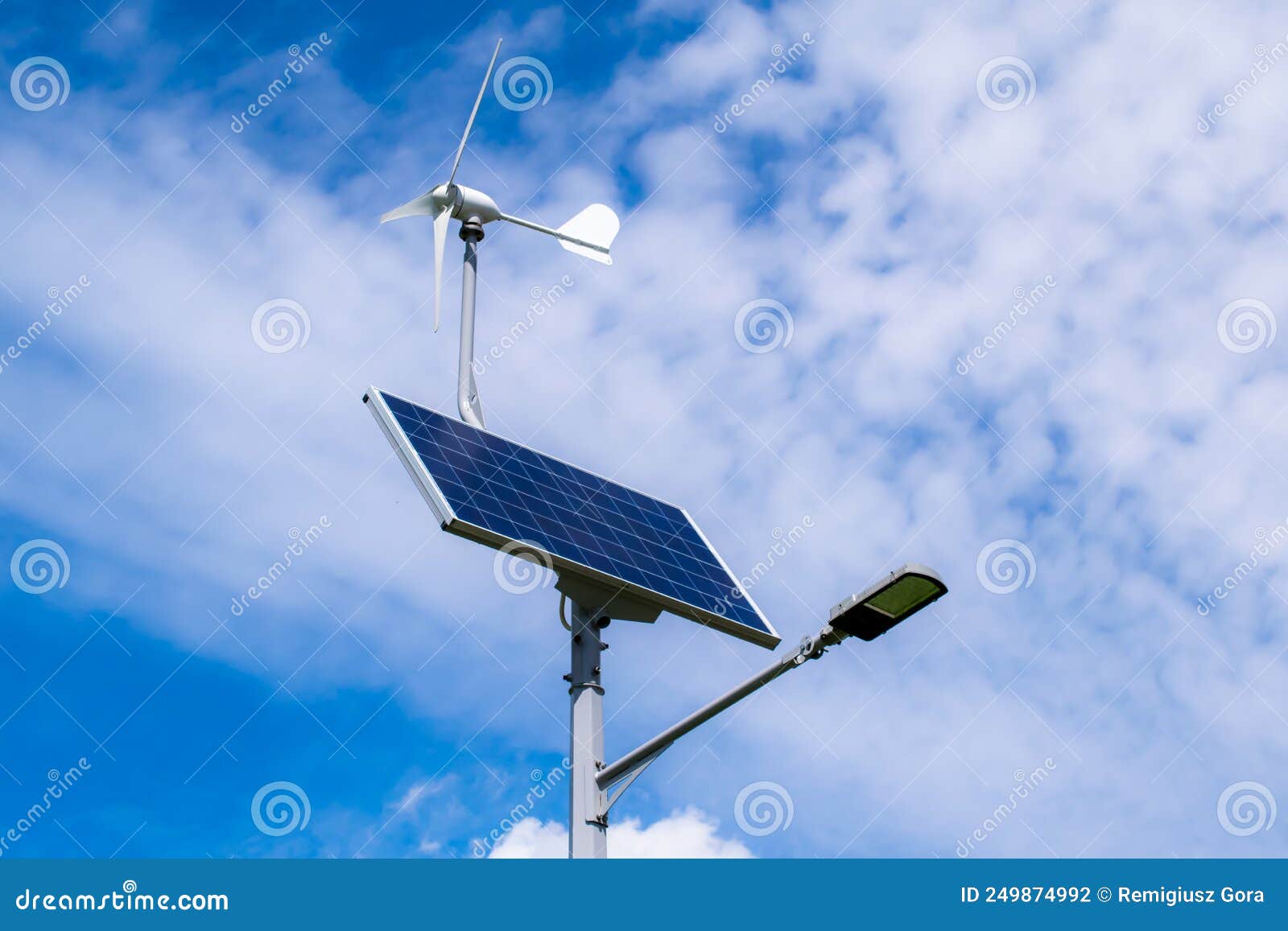 Renewable Energy Lighting Pole, Solar Panel and Wind Turbine Stock ...