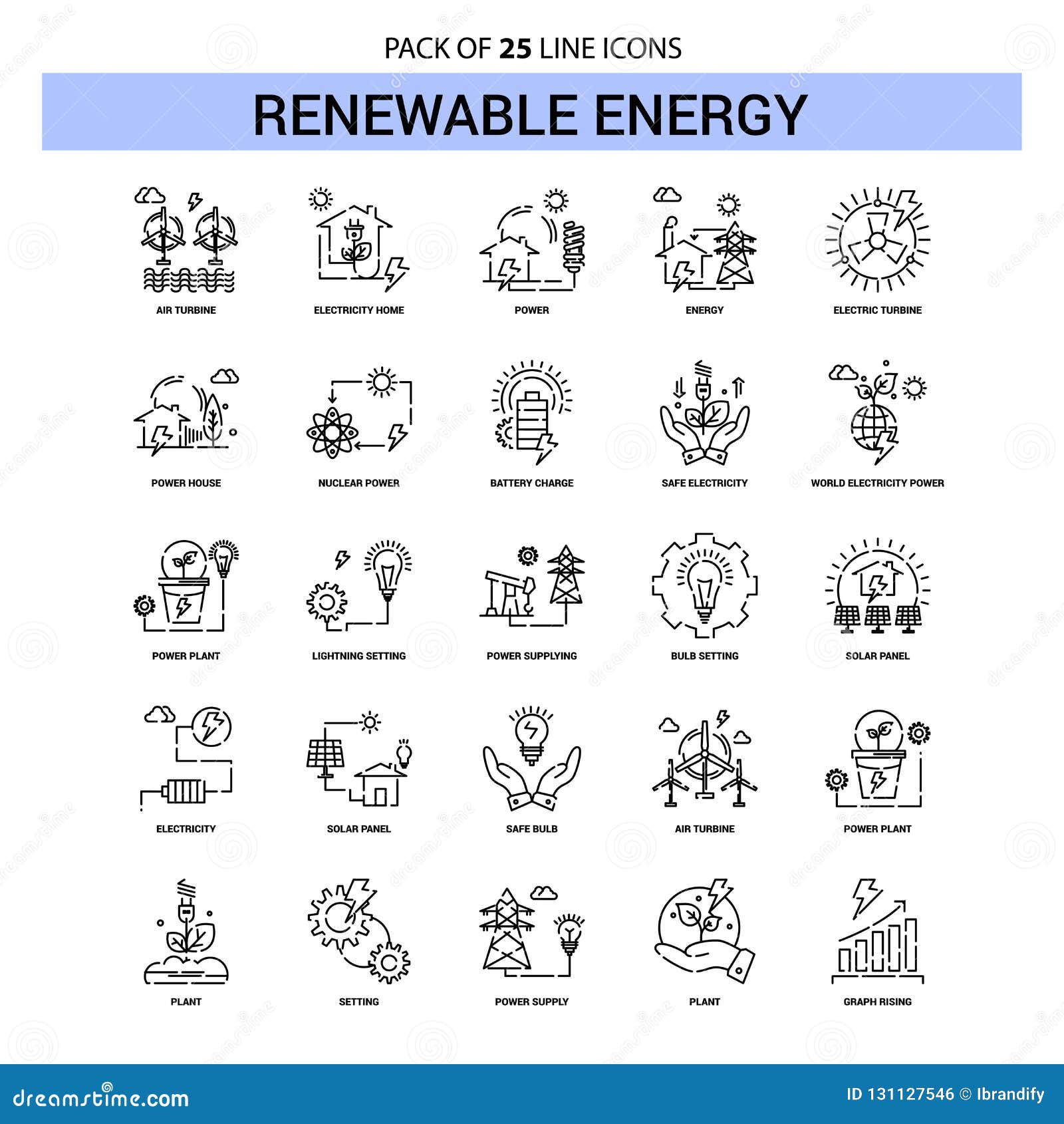 Renewable Energy Line Icon Set - 25 Dashed Outline Style Stock Vector ...