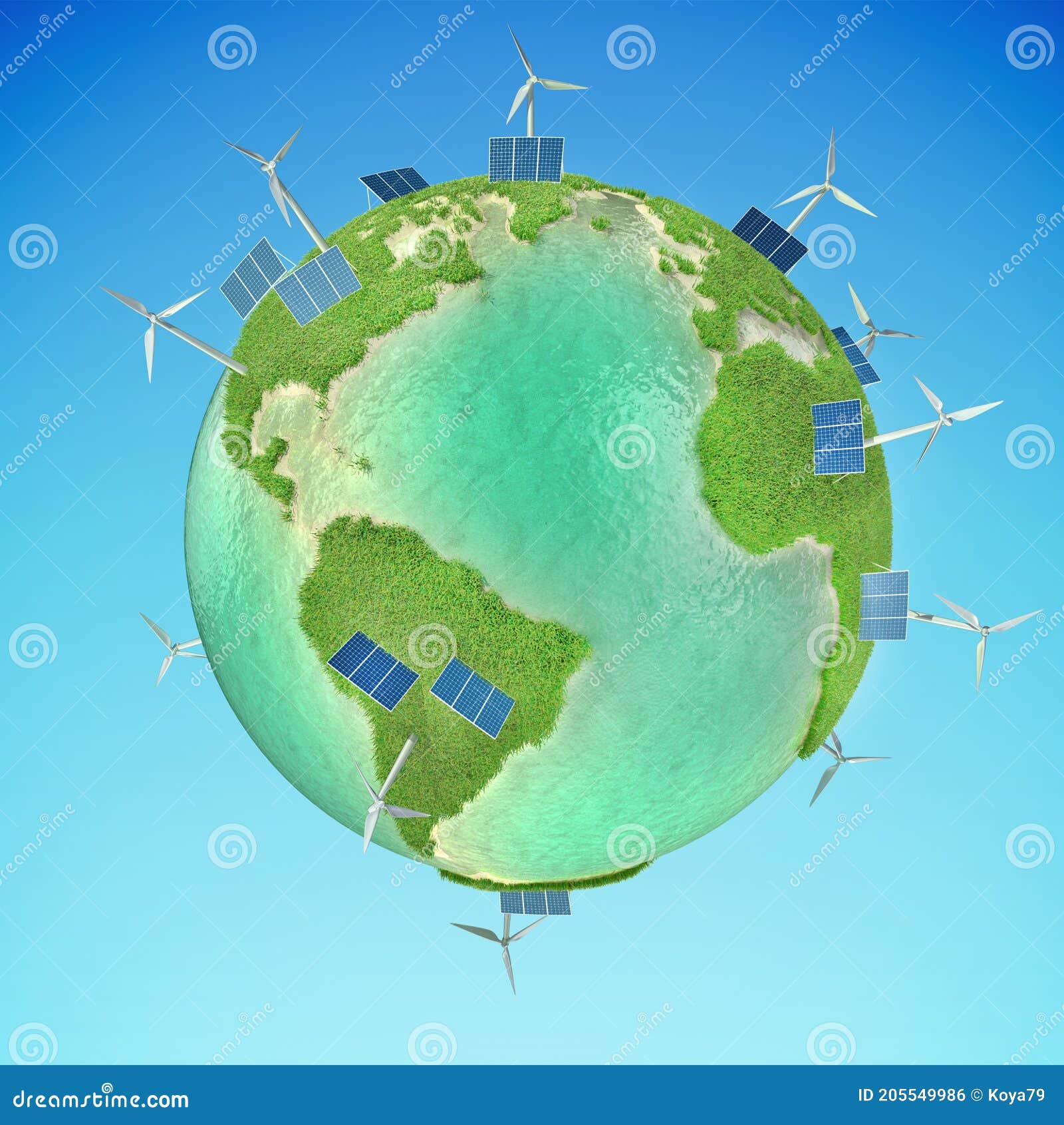 Renewable Energy Planet 3d Rendering Stock Illustration - Illustration ...