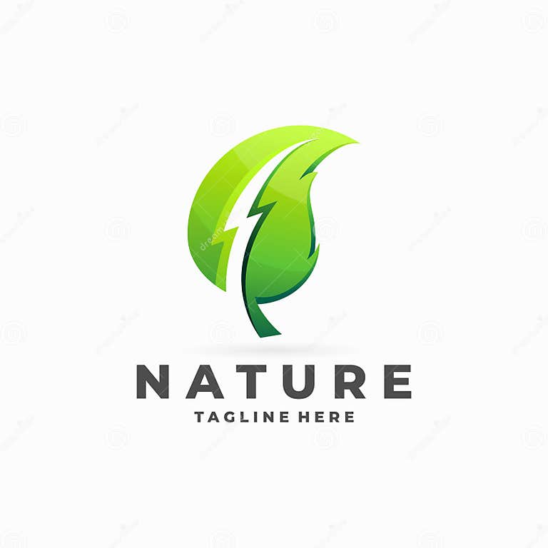 Renewable Energy Symbol with Leaf and Thunder Light Shape Combination ...