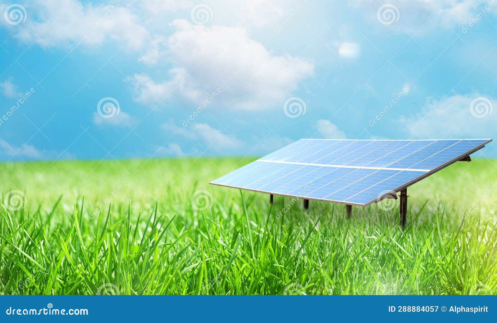 Renewable Energy System with Solar Panel on a Green Field Stock Image ...