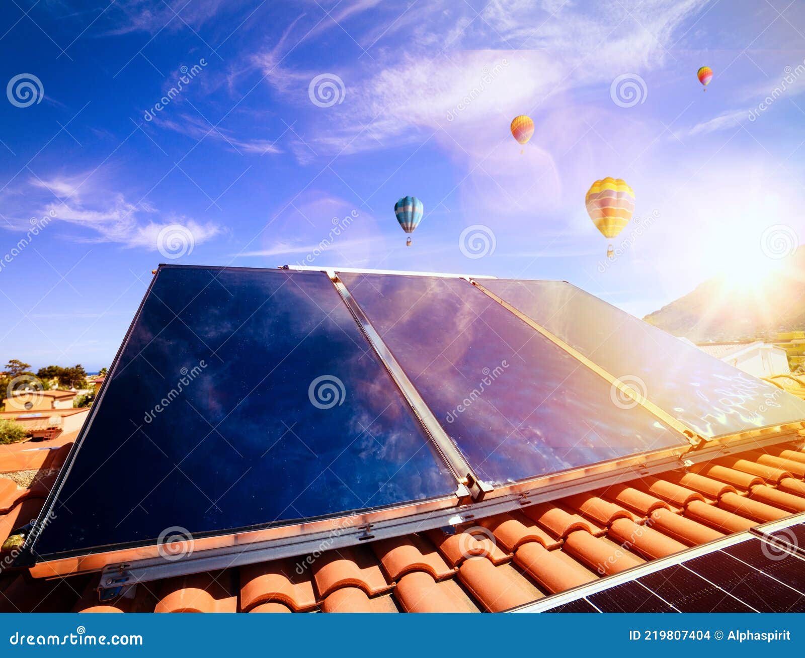 Renewable Energy System with Solar Panel for Hot Water Stock Photo ...