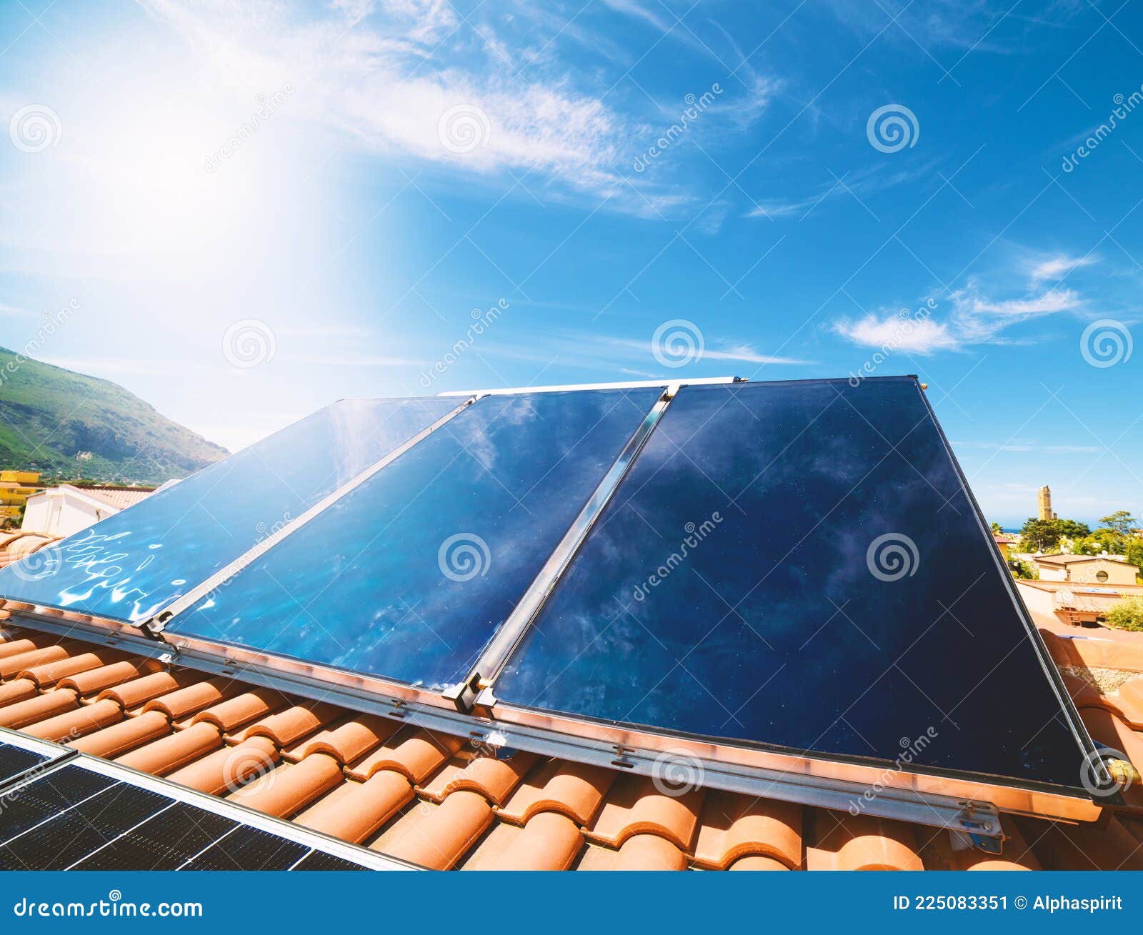 Renewable Energy System with Solar Panel for Hot Water Stock Image ...